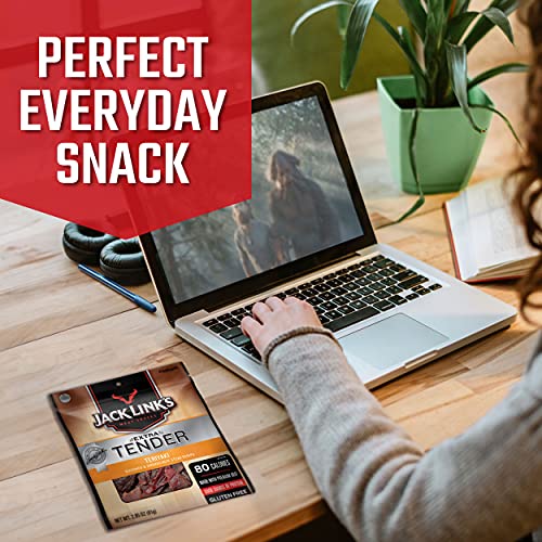 Jack Link’s Extra Tender Beef Jerky Steak Strips, Teriyaki, 2.85 oz – Flavorful Meat Snack, 9g of Protein and 80 Calories, Made with Premium Beef - Gluten Free and No Added MSG or Nitrates/Nitrites