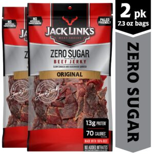 Jack Link's Beef Jerky, Zero Sugar, Paleo Friendly Snack with No Artificial Sweeteners, 13g of Protein and 70 Calories Per Serving, No Sugar Everyday Snack, 7.3 oz (Pack of 2)