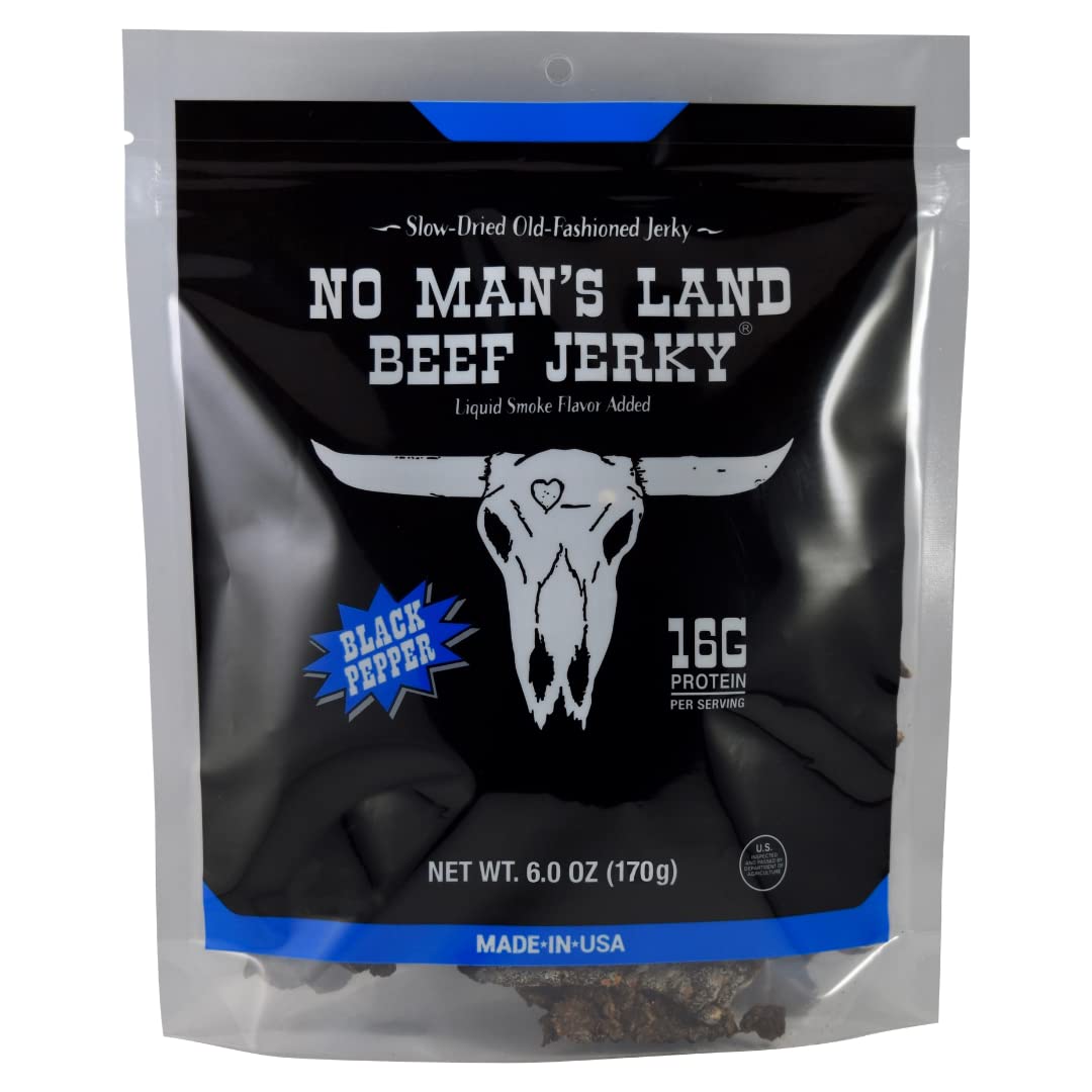 No Man’s Land BLACK PEPPER Beef Jerky High Protein Low Calorie Low Carb Beef Snack 6.0oz Bag