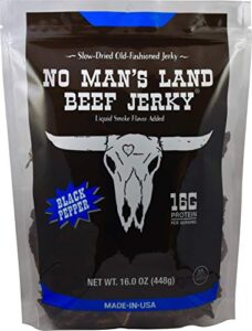 no man’s land black pepper beef jerky high protein low calorie low carb beef snack 16oz bag