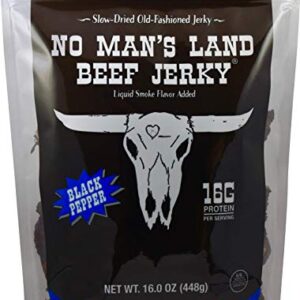 No Man’s Land BLACK PEPPER Beef Jerky High Protein Low Calorie Low Carb Beef Snack 16oz Bag