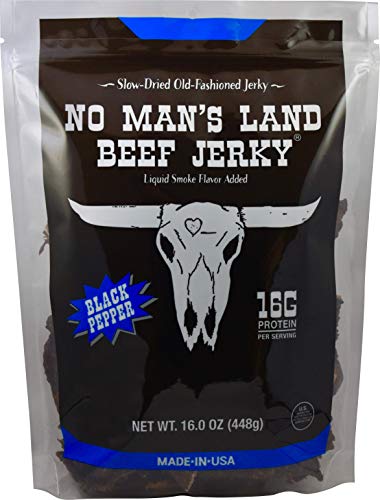 No Man’s Land BLACK PEPPER Beef Jerky High Protein Low Calorie Low Carb Beef Snack 16oz Bag