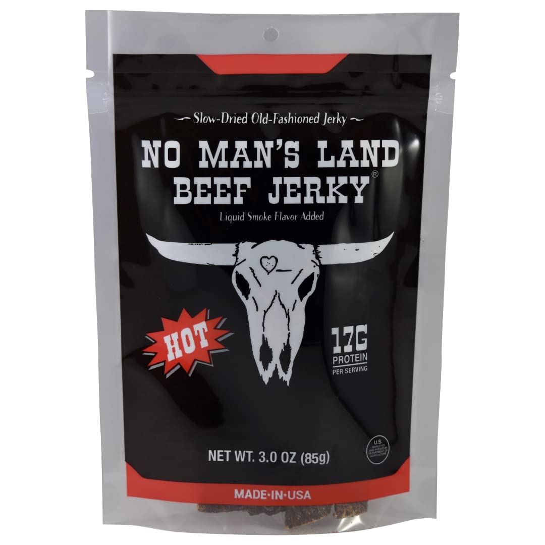 No Man’s Land HOT Beef Jerky High Protein Low Calorie Low Carb Beef Snack 3.0oz Bag