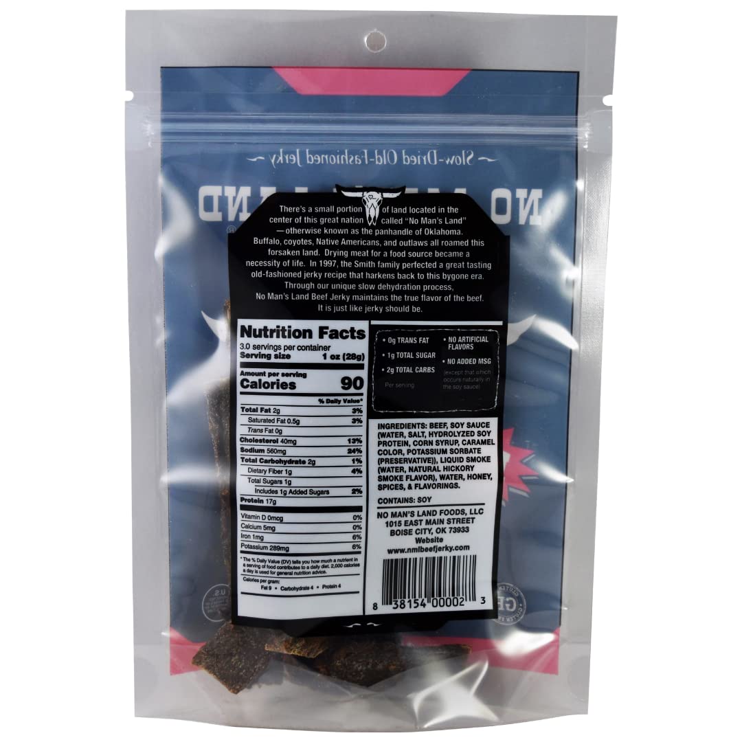 No Man’s Land HOT Beef Jerky High Protein Low Calorie Low Carb Beef Snack 3.0oz Bag