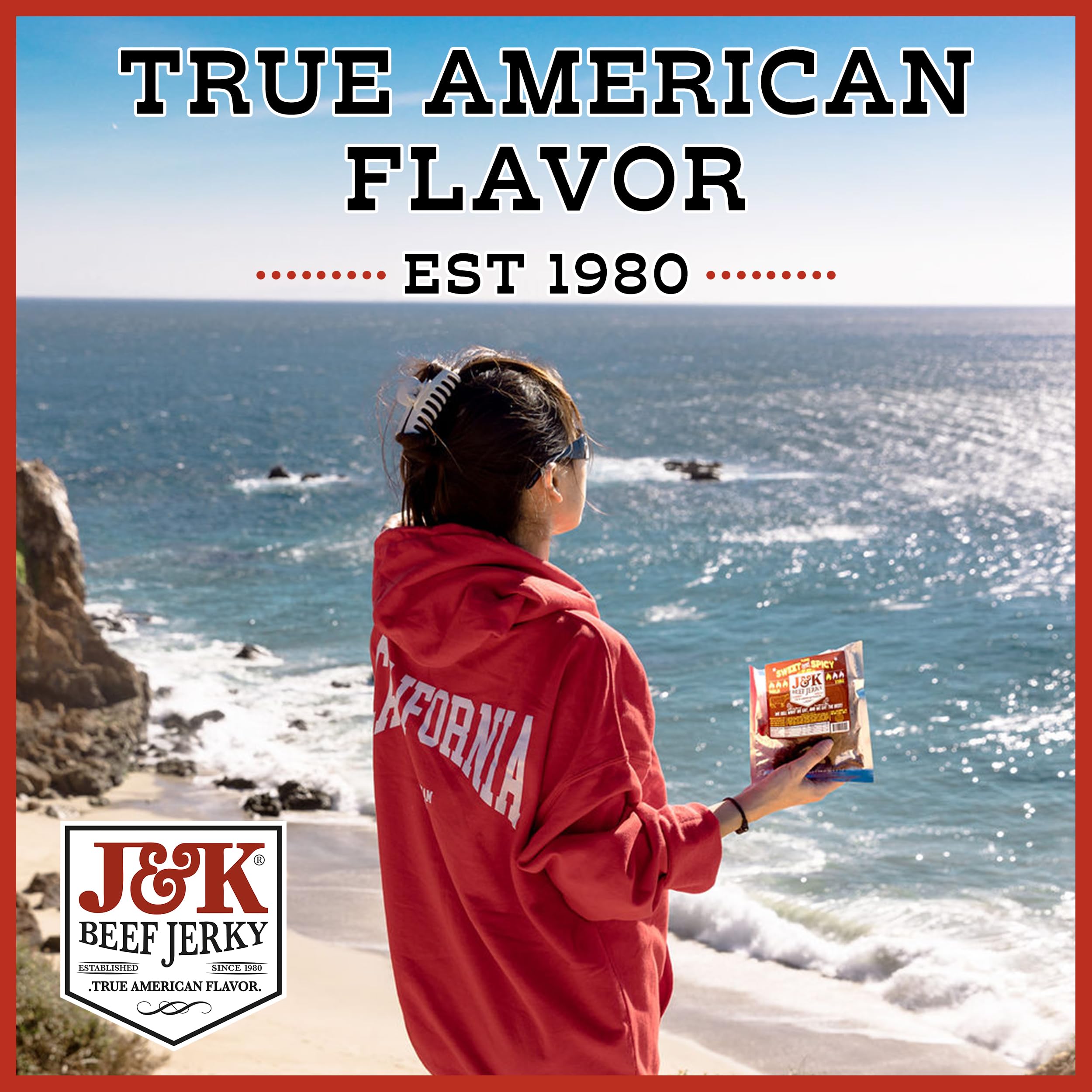 J&K Jerky Sweet and Spicy Beef Jerky - Hand Crafted Small Batch American Made Slab Beef Jerky - Bold & Flavorful Snack! - 7oz Big Bag of Jerky