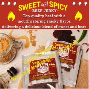 J&K Jerky Sweet and Spicy Beef Jerky - Hand Crafted Small Batch American Made Slab Beef Jerky - Bold & Flavorful Snack! - 7oz Big Bag of Jerky