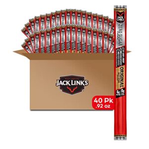 jack link's beef sticks, zero sugar, original, bulk pack - office protein snack, meat stick with 6g of protein, made with premium beef, no added msg**, 0.92 ounce (pack of 40)