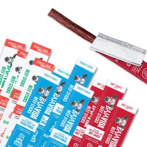 baja jerky all natural beef sticks - traditional, street taco, & hot sauce, gluten free, protein packed, made in the usa - variety, (pack of 12)