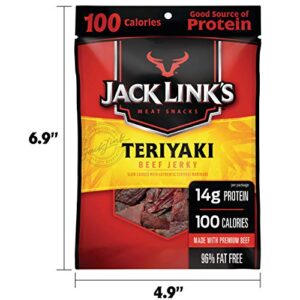 Jack Link's Beef Jerky, Teriyaki, 1.25 oz. Bags, 10 Count - Flavorful Meat Snack for Lunches & More, 14g Protein, 100 Calories, Made with 100% Beef - 96% Fat Free, No Added MSG** or Nitrates/Nitrites