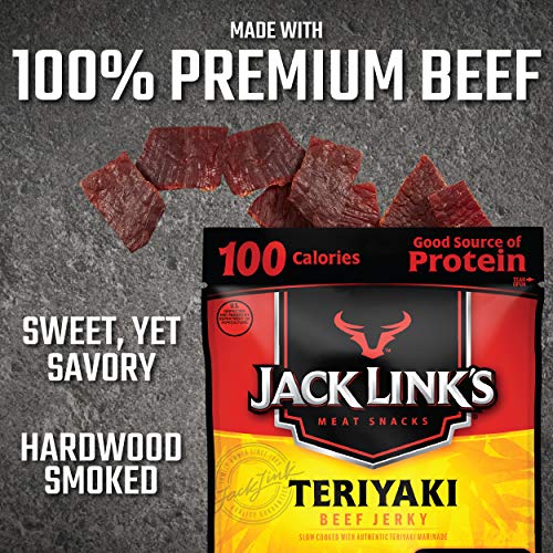 Jack Link's Beef Jerky, Teriyaki, 1.25 oz. Bags, 10 Count - Flavorful Meat Snack for Lunches & More, 14g Protein, 100 Calories, Made with 100% Beef - 96% Fat Free, No Added MSG** or Nitrates/Nitrites