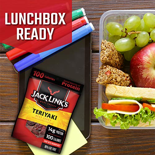 Jack Link's Beef Jerky, Teriyaki, 1.25 oz. Bags, 10 Count - Flavorful Meat Snack for Lunches & More, 14g Protein, 100 Calories, Made with 100% Beef - 96% Fat Free, No Added MSG** or Nitrates/Nitrites