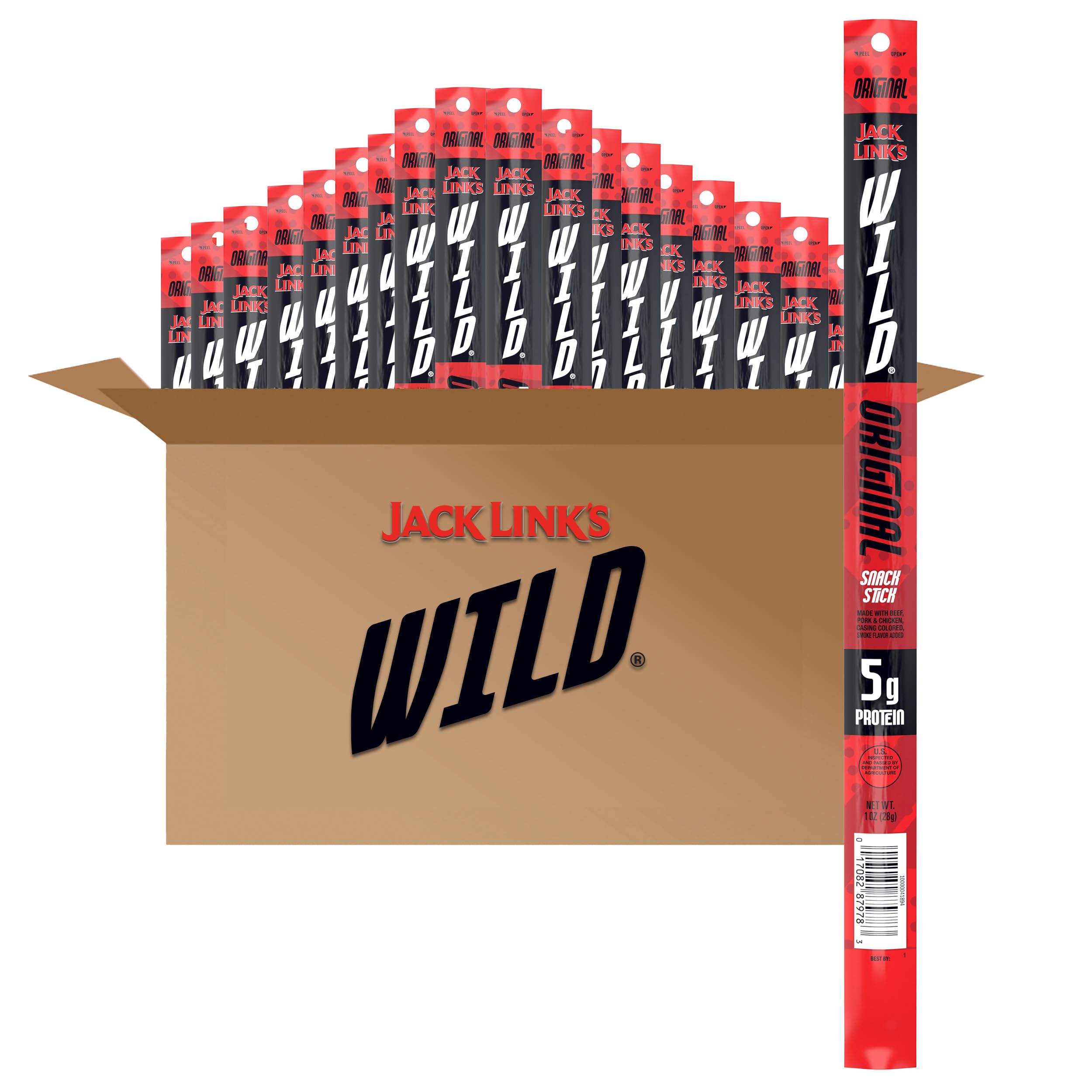 Jack Link's Wild Beef Sticks, Original – Protein Snack, Meat Stick with 6g of Protein, 1 oz. (Pack of 20)