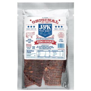 j&k jerky sugar-free original beef jerky - real premium smoked beef jerky with double tenderness - paleo & keto friendly - 7oz big bag of jerky