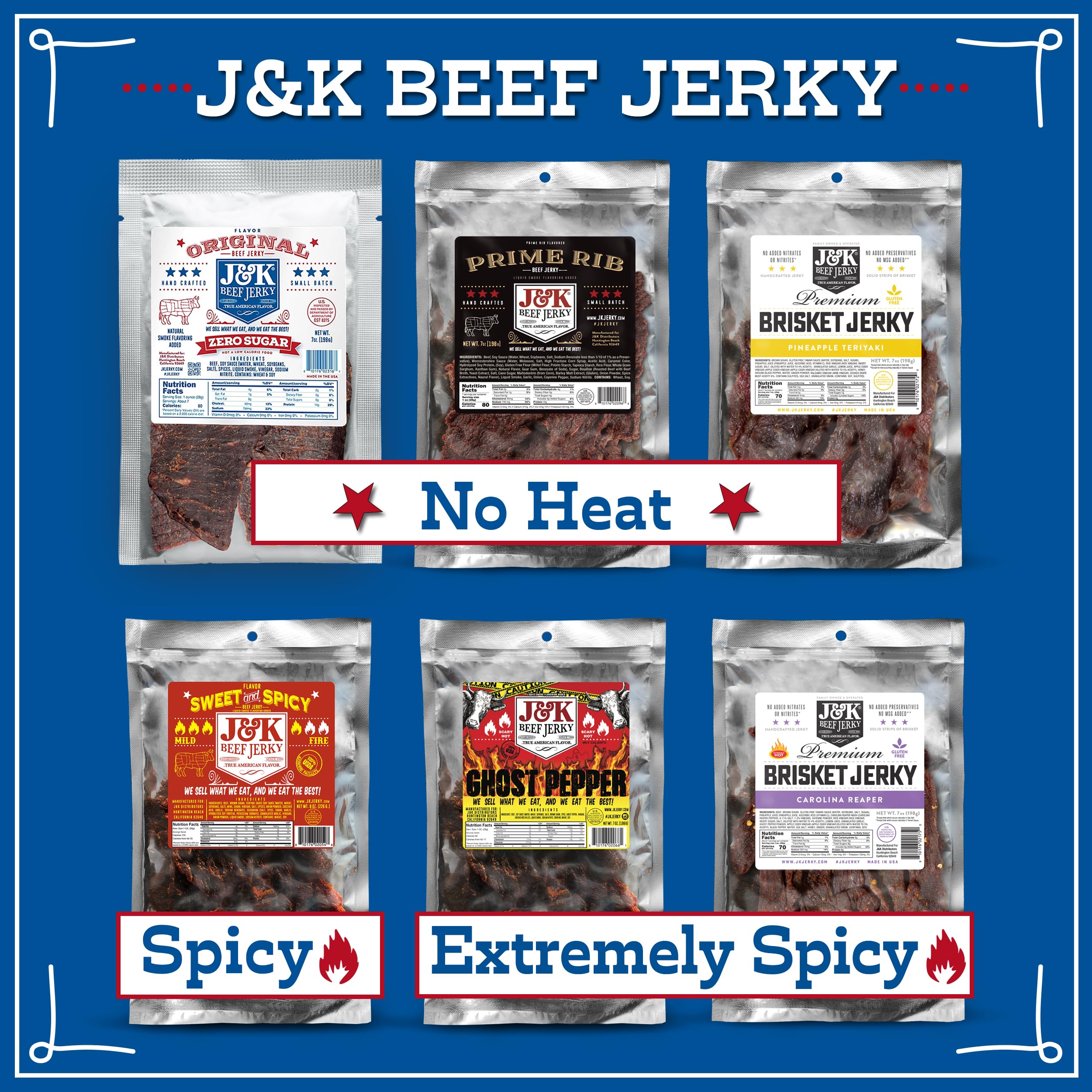 J&K Jerky Sugar-Free Original Beef Jerky - Real Premium Smoked Beef Jerky with Double Tenderness - Paleo & Keto Friendly - 7oz Big Bag of Jerky