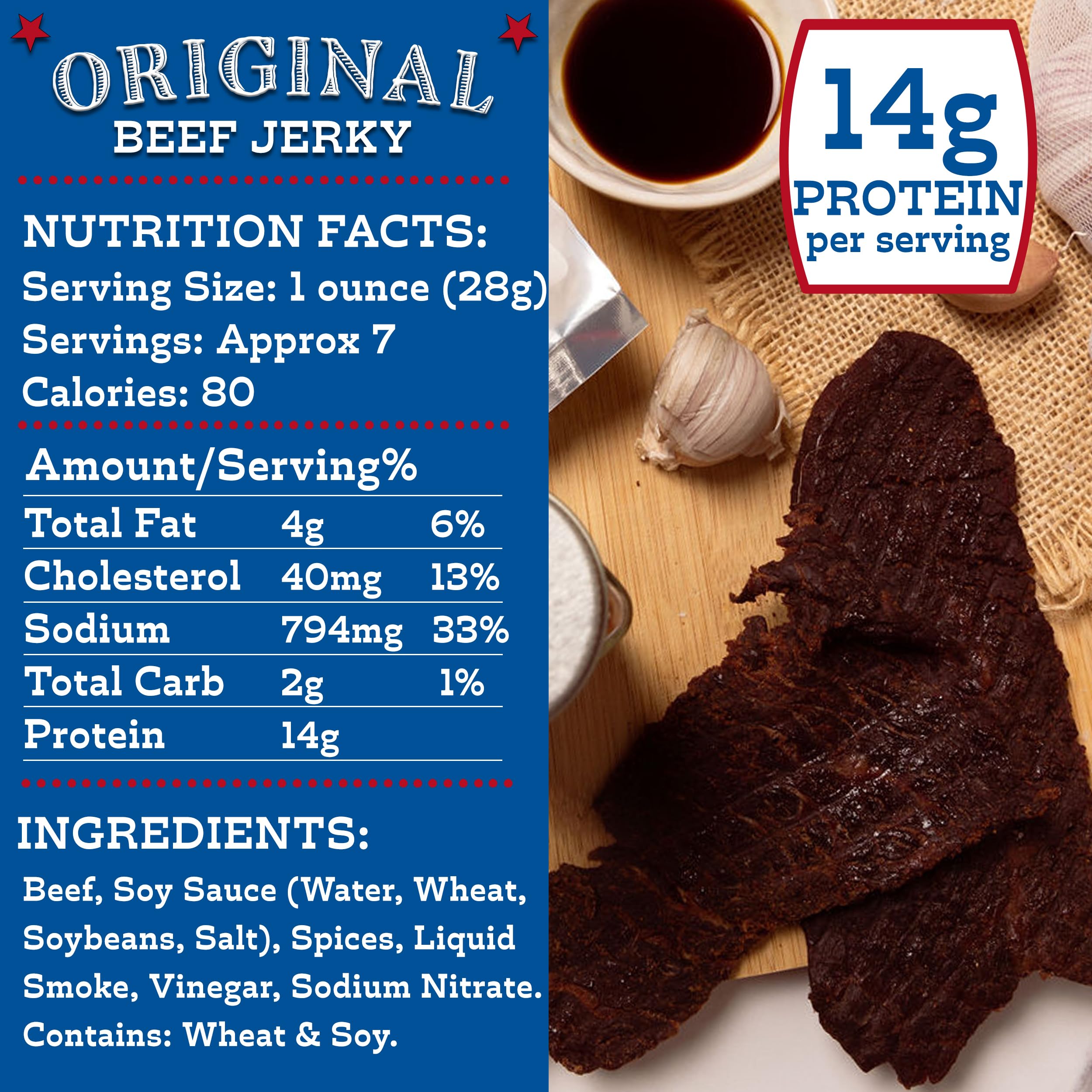 J&K Jerky Sugar-Free Original Beef Jerky - Real Premium Smoked Beef Jerky with Double Tenderness - Paleo & Keto Friendly - 7oz Big Bag of Jerky