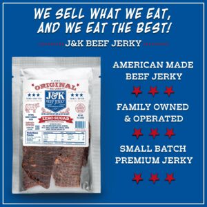 J&K Jerky Sugar-Free Original Beef Jerky - Real Premium Smoked Beef Jerky with Double Tenderness - Paleo & Keto Friendly - 7oz Big Bag of Jerky