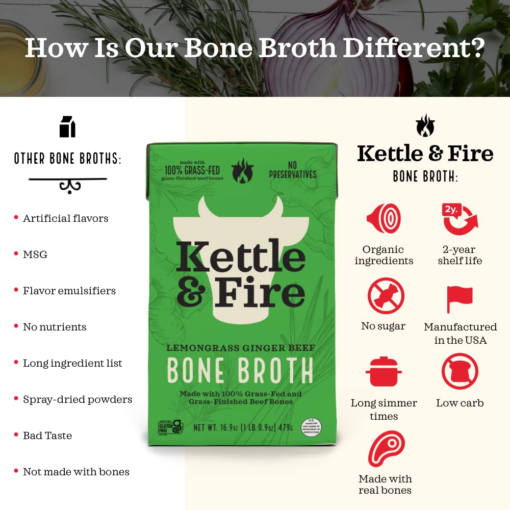 Kettle and Fire Chipotle Beef Bone Broth, Keto, Paleo, and Whole 30 Approved, Gluten Free, High in Protein and Collagen, 6 Pack