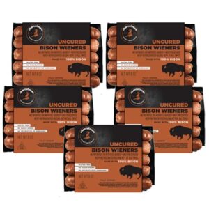 charcutnuvo: wild game bison wieners - 10oz, 5 pack - fully cooked and smoked, uncured sausage links - paleo and grass-fed - no antibiotics, hormones, gluten, dairy or sugar - no nitrites or nitrates