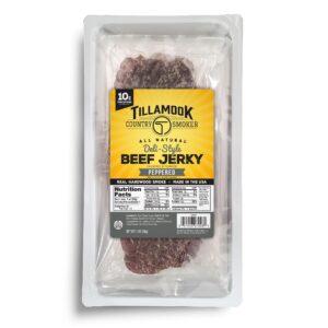 tillamook beef jerky, country smoker peppered deli style thin sliced slab, low carb, high protein, ready to eat keto snacks, chopped & formed slabs,12 count tray