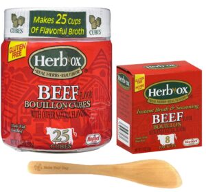 herb ox beef bouillon, 25 cubes and 8 packets (pack of 2) - with make your day mini bamboo spatula