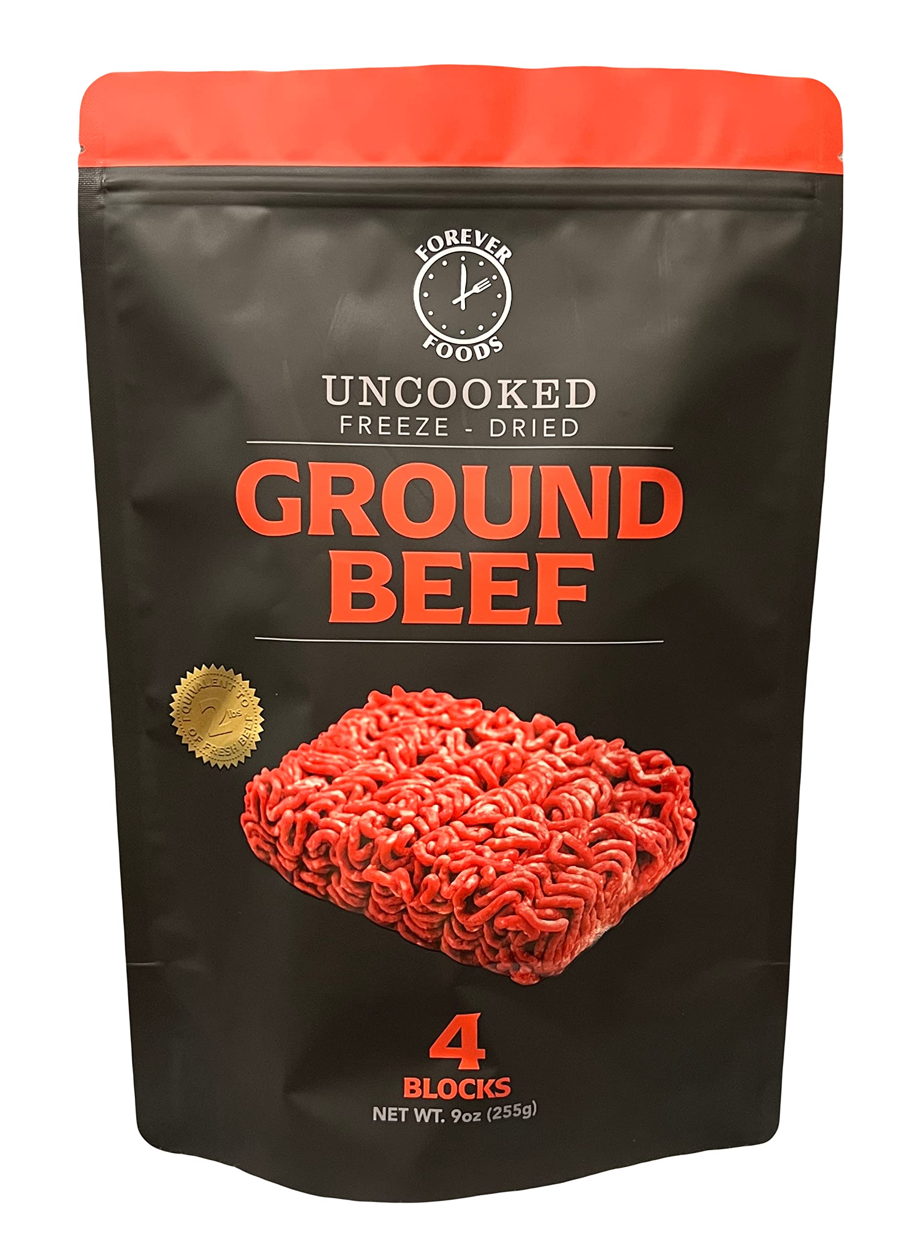 FOREVER FOODS Uncooked Freeze-Dried Ground Beef | Family Pack | Equivalent to 2 lbs.