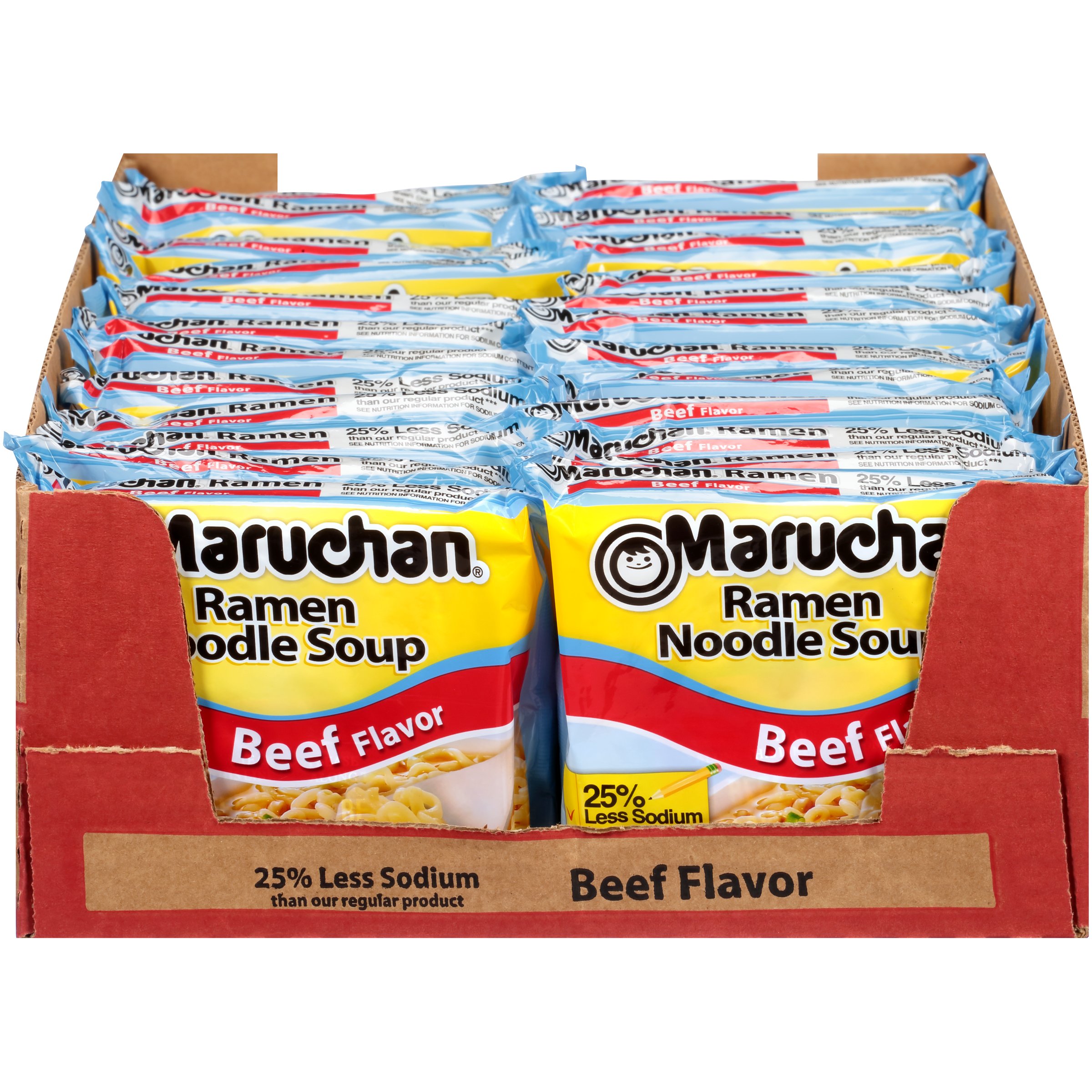 Maruchan Ramen Less Sodium Beef, Instant Ramen Noodles, Ready to Eat Meals, 3 Oz, 24 Count