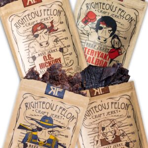 Righteous Felon Beef Jerky | All-Natural Jerky - Locally Sourced & Dried Beef Jerky - Low-Sugar Healthy Jerky Snacks (Sampler Pack)