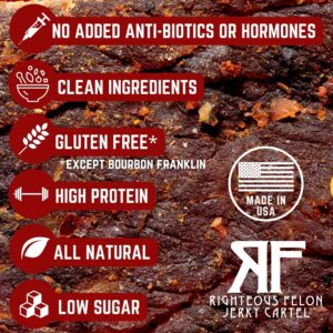 Righteous Felon Beef Jerky | All-Natural Jerky - Locally Sourced & Dried Beef Jerky - Low-Sugar Healthy Jerky Snacks (Sampler Pack)