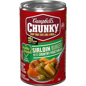 campbell’s chunky healthy request soup, sirloin burger with country vegetable beef soup, 18.8 oz can