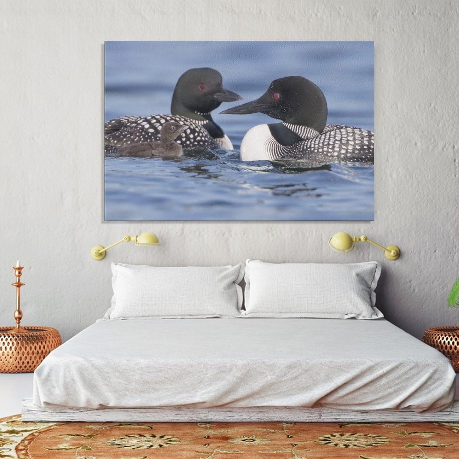 Common Loon Baby Bird Family Canvas Poster Bedroom Decor Sports Landscape Office Room Decor Gift,Canvas Poster Wall Art Decor Print Picture Paintings for Living Room Bedroom Decoration 12x18inch(30x45