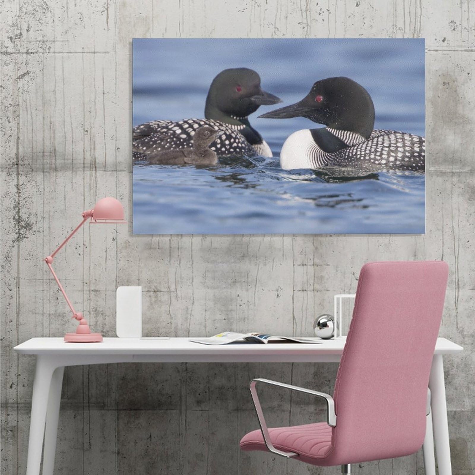 Common Loon Baby Bird Family Canvas Poster Bedroom Decor Sports Landscape Office Room Decor Gift,Canvas Poster Wall Art Decor Print Picture Paintings for Living Room Bedroom Decoration 12x18inch(30x45