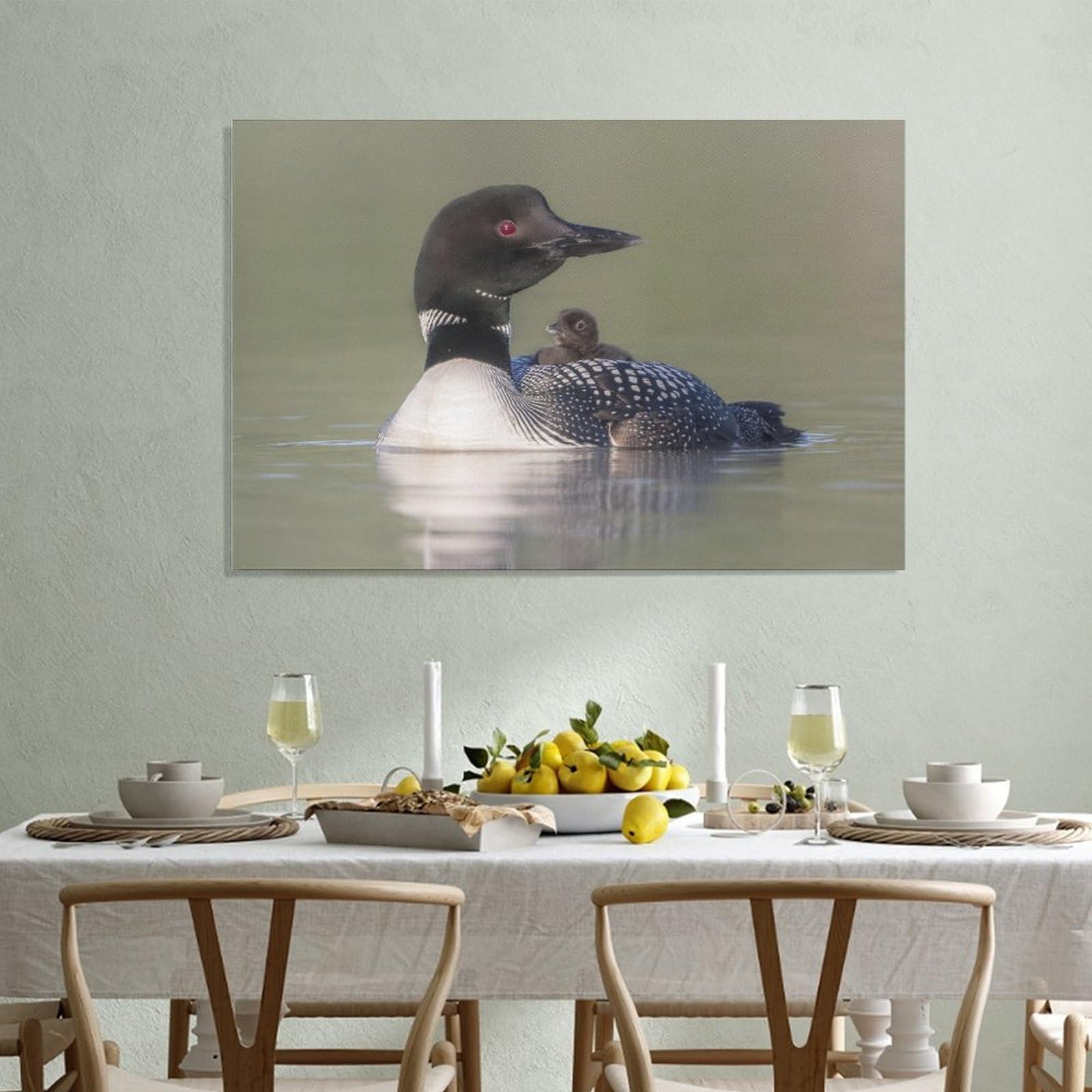 Common Loon And Baby Bird Canvas Poster Bedroom Decor Sports Landscape Office Room Decor Gift,Canvas Poster Wall Art Decor Print Picture Paintings for Living Room Bedroom Decoration 08x12inch(20x30cm)