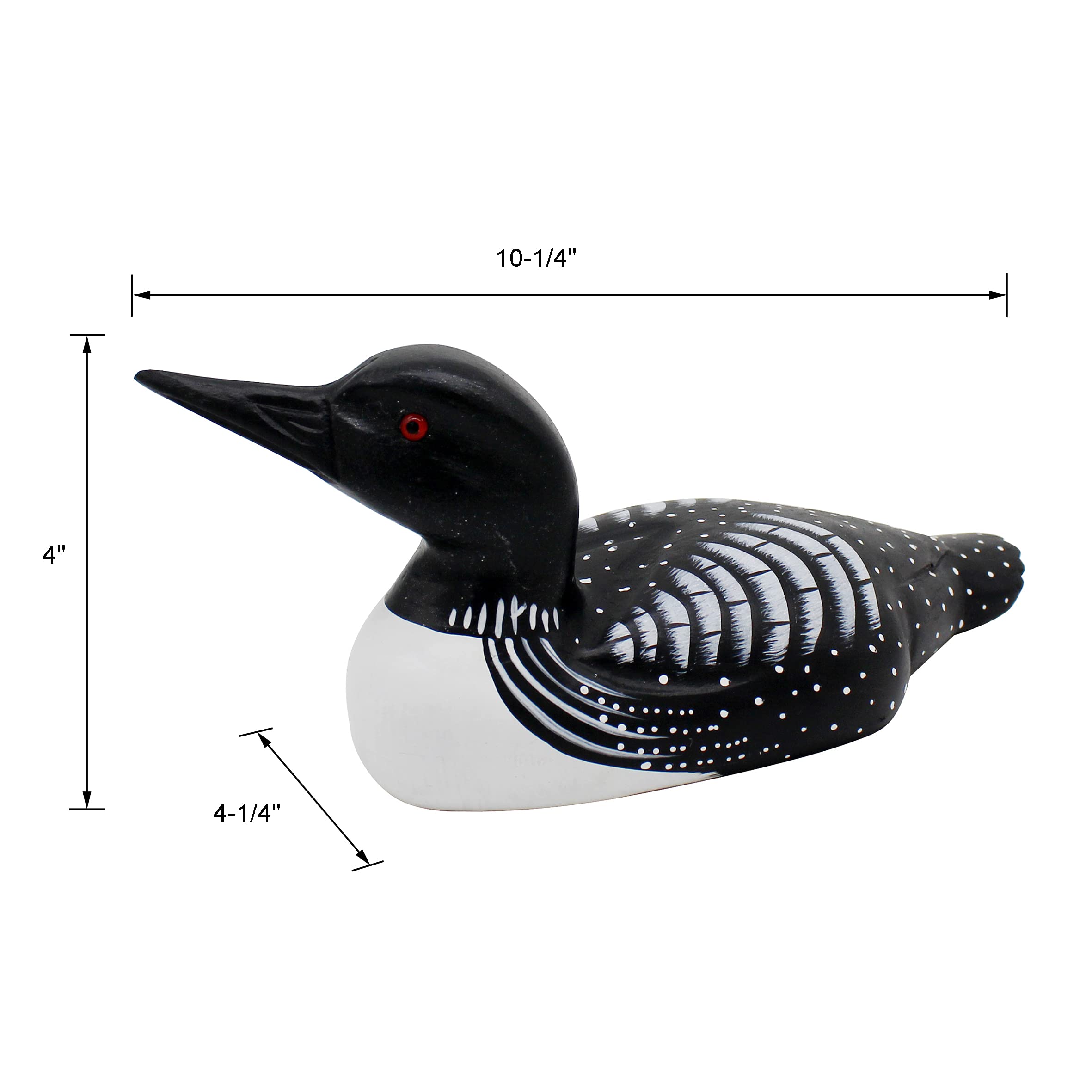 CVHOMEDECO. Primitives Hand Engraving and Painted Wood Loon Farmhouse Figurine Decorative Accent, 10-1/4 Inch