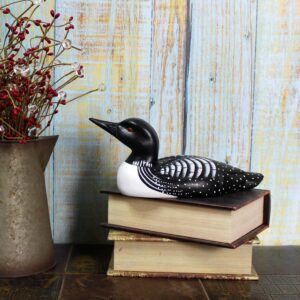 CVHOMEDECO. Primitives Hand Engraving and Painted Wood Loon Farmhouse Figurine Decorative Accent, 10-1/4 Inch