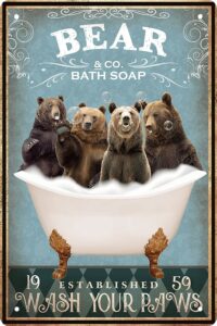 funny bear decor vintage bathroom and bathtub metal tin sign decor bear pet lovers gift farm home bar bathroom man cave retro wall art poster sign accessories 8x12 in