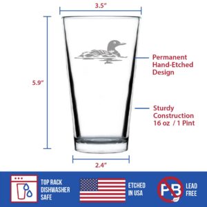 Loon Pint Glass for Beer - Fun Bird Themed Gifts and Decor for Men & Women - 16 oz Glasses