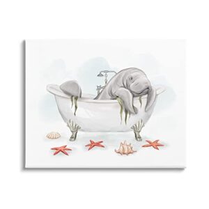 stupell industries manatee sea life swimming bathtub bathroom painting canvas wall art, design by ziwei li