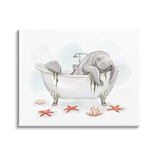 Stupell Industries Manatee Sea Life Swimming Bathtub Bathroom Painting Canvas Wall Art, Design By Ziwei Li