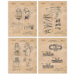 vintage scuba diving patent prints, 4 (8x10) unframed photos, wall art decor gifts under 20 for home office garage shop diver school gym student teacher coach lake beach ocean snorkeling reefs fans