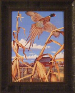 home cabin décor indian summer pheasant by harry antis 17x21 red barn farm corn stalks bird framed art print picture