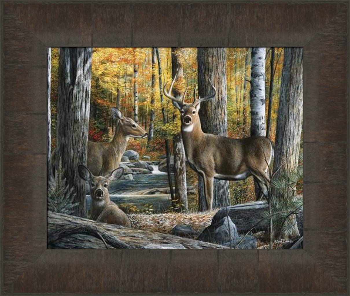 Home Cabin Décor Broken Silence II by Kevin Daniel 11x13 Deer Buck Doe Autumn Leaves Framed Art Print Picture