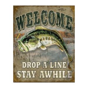 welcome- rustic fishing wall print, distressed parchment wall art print - perfect wall decor for home decor, cabin decor, & lake decor. great gift for fishermen-tellin tall tales. unframed - 8x10