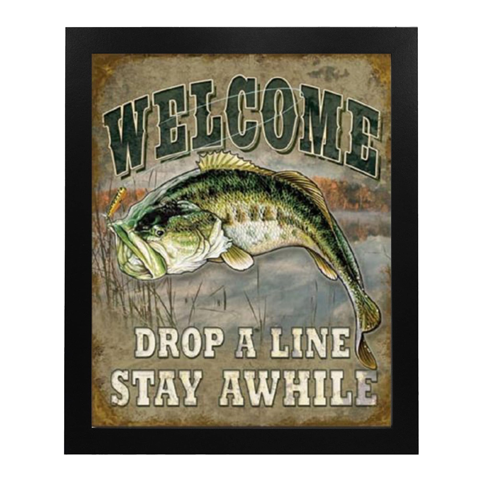 Welcome- Rustic Fishing Wall Print, Distressed Parchment Wall Art Print - Perfect Wall Decor for Home Decor, Cabin Decor, & Lake Decor. Great Gift for Fishermen-Tellin Tall Tales. Unframed - 8x10