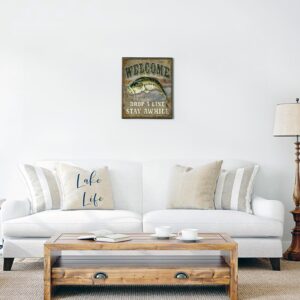 Welcome- Rustic Fishing Wall Print, Distressed Parchment Wall Art Print - Perfect Wall Decor for Home Decor, Cabin Decor, & Lake Decor. Great Gift for Fishermen-Tellin Tall Tales. Unframed - 8x10