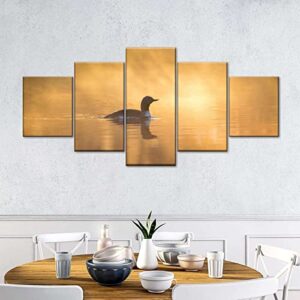 painting prints 5 pieces wall art loon in misty waters picture wall art print for bedroom living room home decor (frameless)