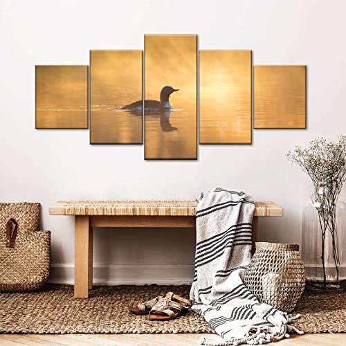 Painting Prints 5 Pieces Wall Art Loon In Misty Waters Picture Wall Art Print for Bedroom Living Room Home Decor (Frameless)