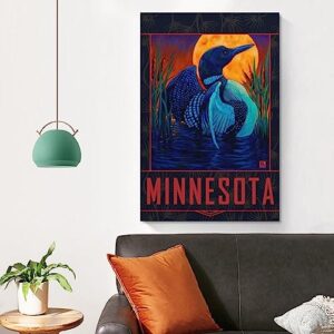 AAHARYA Modern Art Poster Minnesota Moondance Loon Art Print Poster Wall Art Decor Canvas Painting Posters And Prints Wall Art Pictures for Living Room Bedroom Decor 08x12inch(20x30cm) Unframe-style