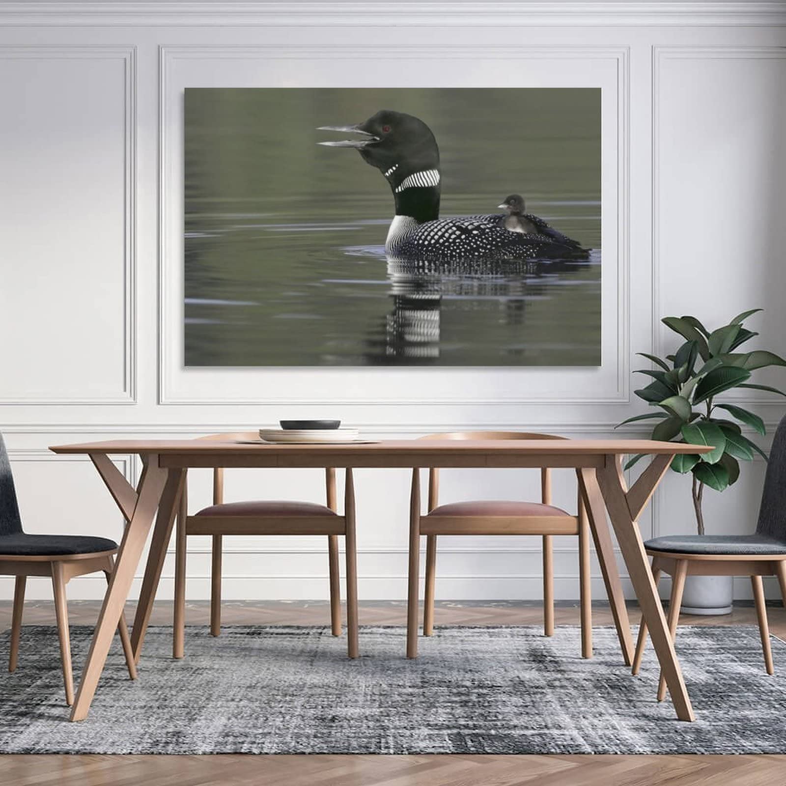 Common Loon with Chick on Water Back Call Picture Poster Wall Decoration Poster in Kamloops, British Canvas Painting Wall Art Poster for Bedroom Living Room Decor 08x12inch(20x30cm) Unframe-style