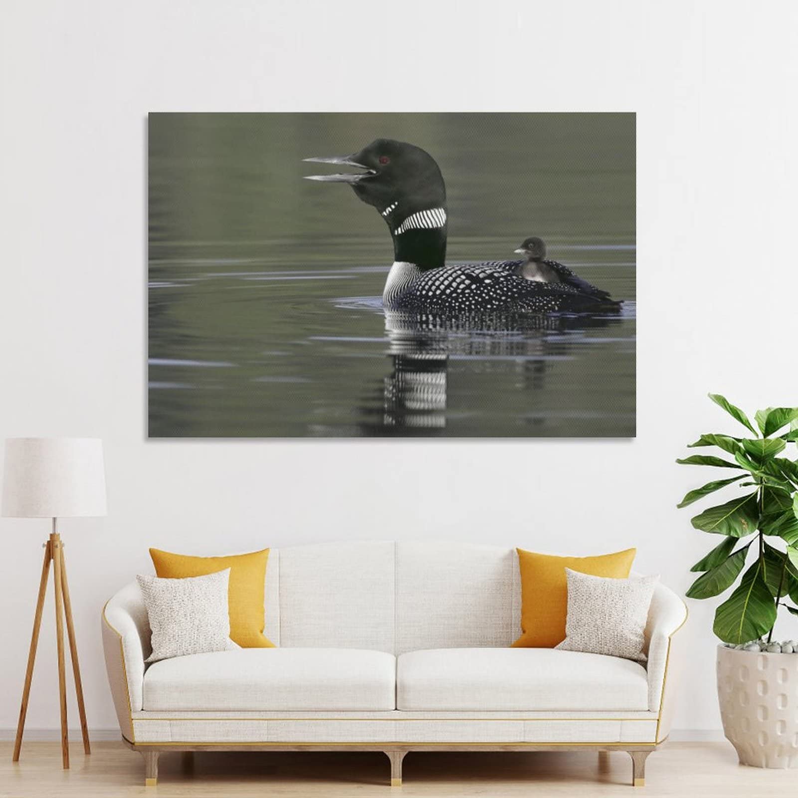 Common Loon with Chick on Water Back Call Picture Poster Wall Decoration Poster in Kamloops, British Canvas Painting Wall Art Poster for Bedroom Living Room Decor 08x12inch(20x30cm) Unframe-style