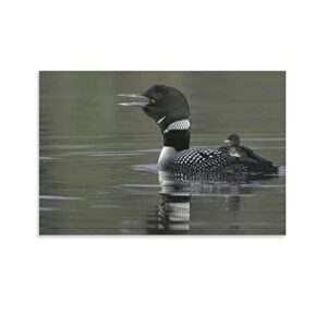 common loon with chick on water back call picture poster wall decoration poster in kamloops, british canvas painting posters and prints wall art pictures for living room bedroom decor 24x36inch(60x90